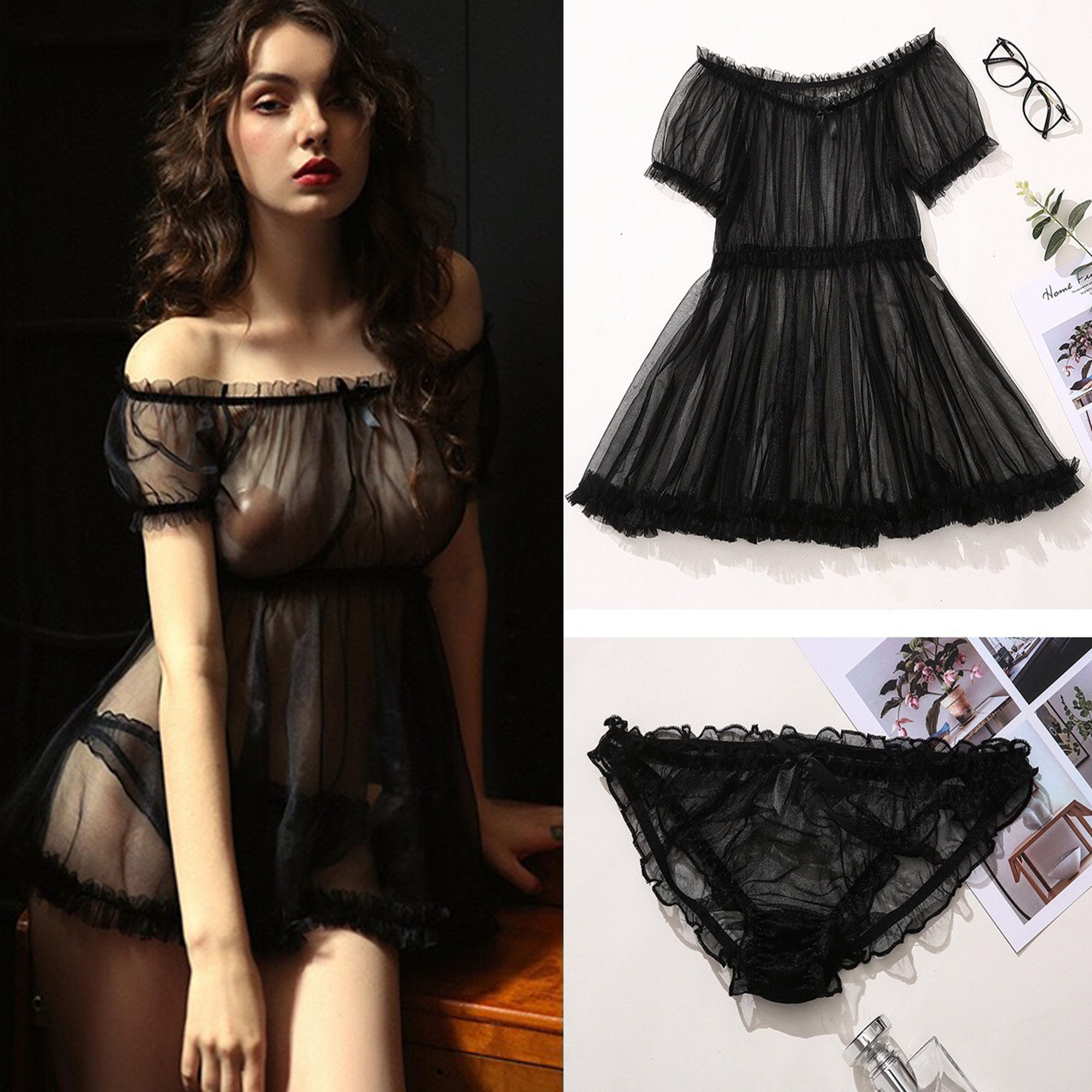 Sheer Lace Nightgown For Women Mesh Lace Sleepwear Dress Etsy