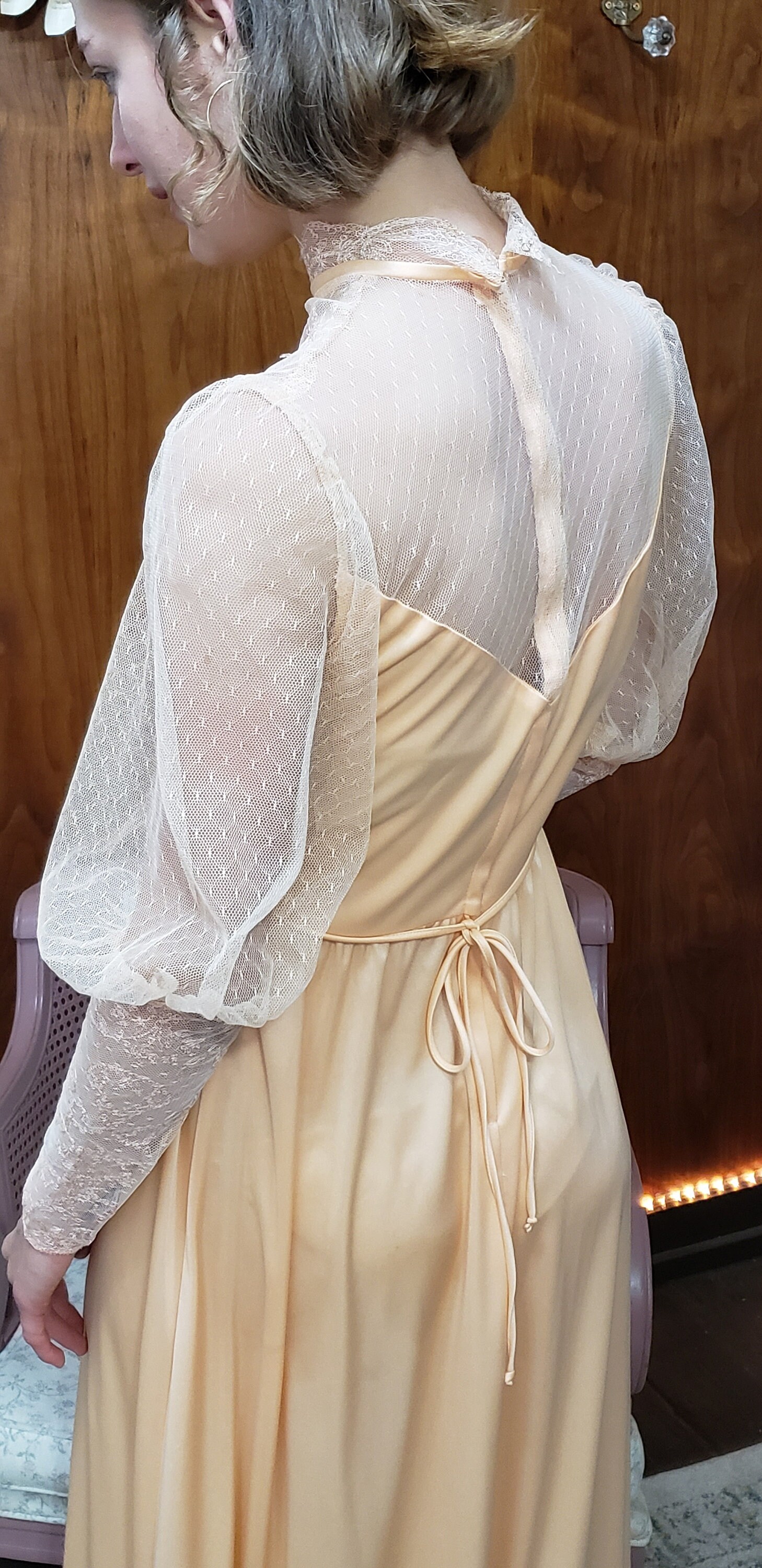 JCPENNEY Vintage 70's Apricot Poly Lace Victorian Maxi Dress - Etsy