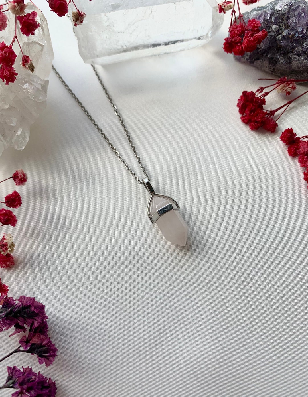 Tiny Rose Quartz Crystal Pendant | Energy Stone Necklace | Healing ...