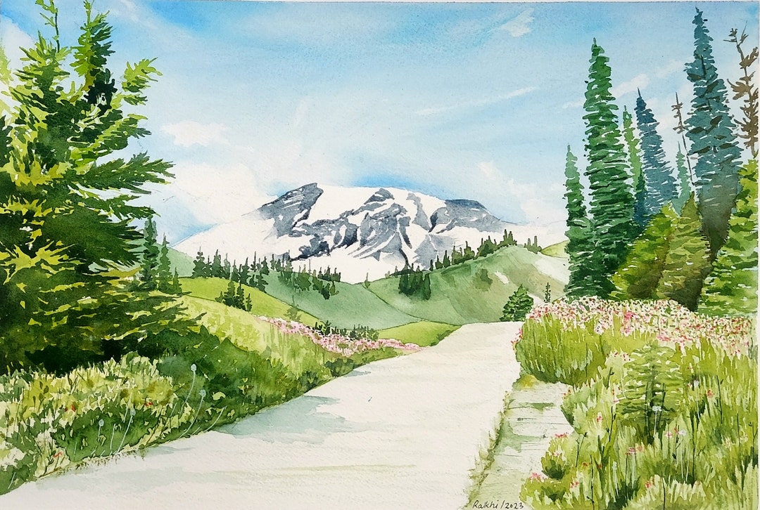 Mount Rainier Watercolor Original Landscape Handpainted. - Etsy