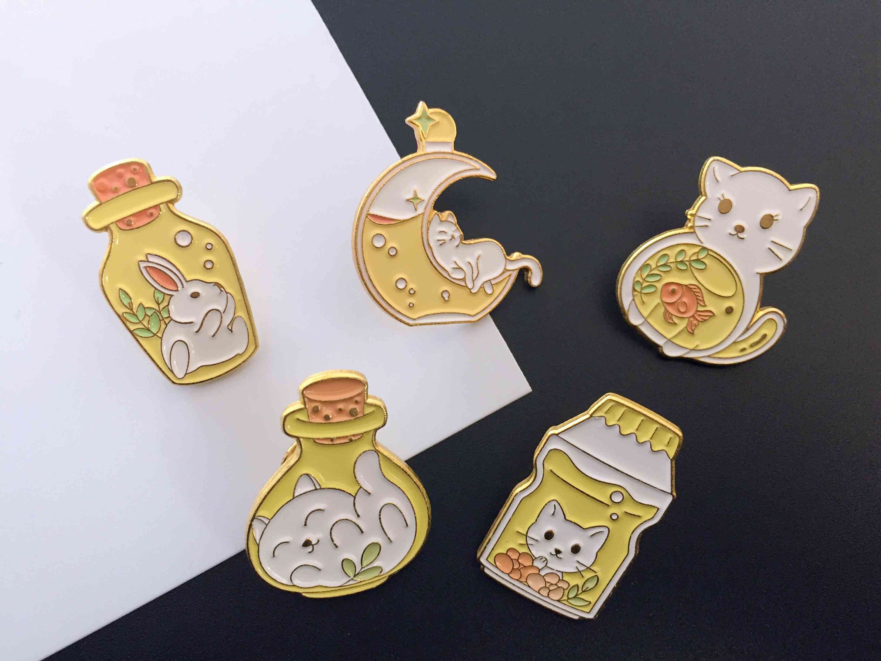 Box Cat Rabbit Hard Enamel Pins Cute Moon Rabbit Enamel Pins | Etsy