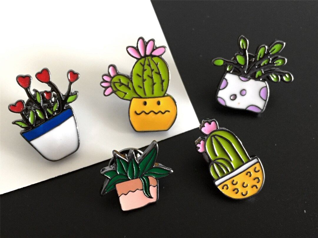 Kawaii Green Plants Pin Cactus Pins Set Label Pin Hard Enamel Pin Cute ...