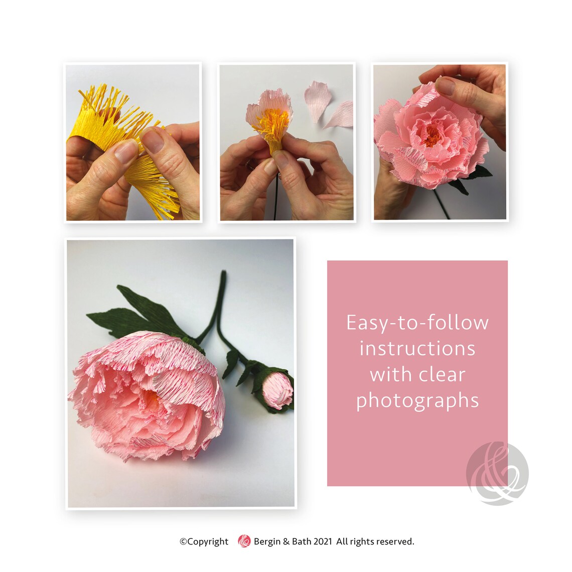 Paper Peony Pattern Crepe Paper Flower Tutorial Digital | Etsy