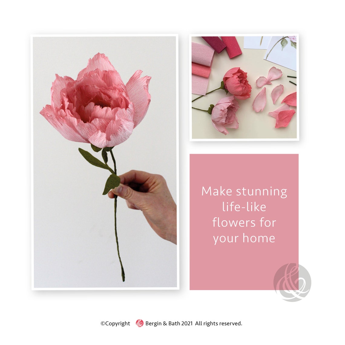 Paper Peony Pattern Crepe Paper Flower Tutorial Digital | Etsy