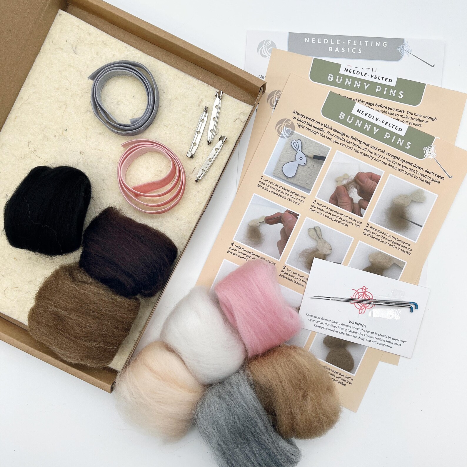 Needle Felting Kit, Bunny Pins. Make Three Sweet Bunny Rabbit Brooches ...
