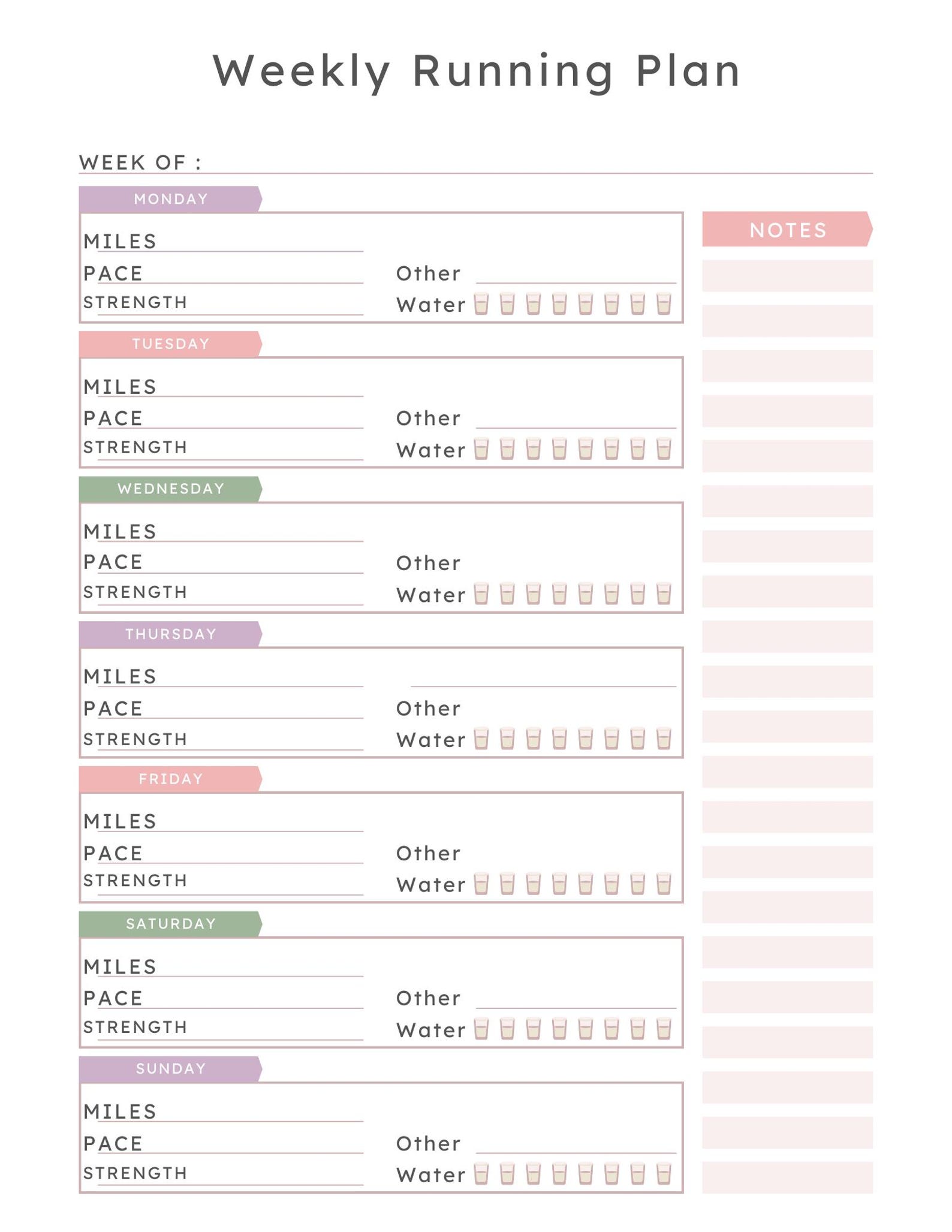 Weekly Running Plan Template- Pdf - Etsy