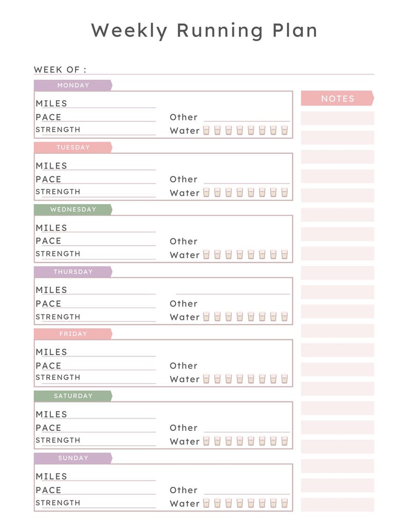 Weekly Running Plan Template- Pdf - Etsy Canada