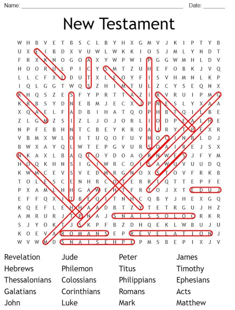 New Testament Books of the Bible Word Search Pdf - Etsy