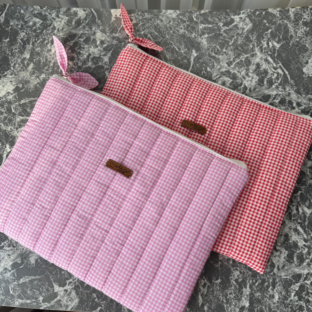Gingham Laptop Sleeve, Quilted MacBook Case for 13-15 Inch, Handmade ...