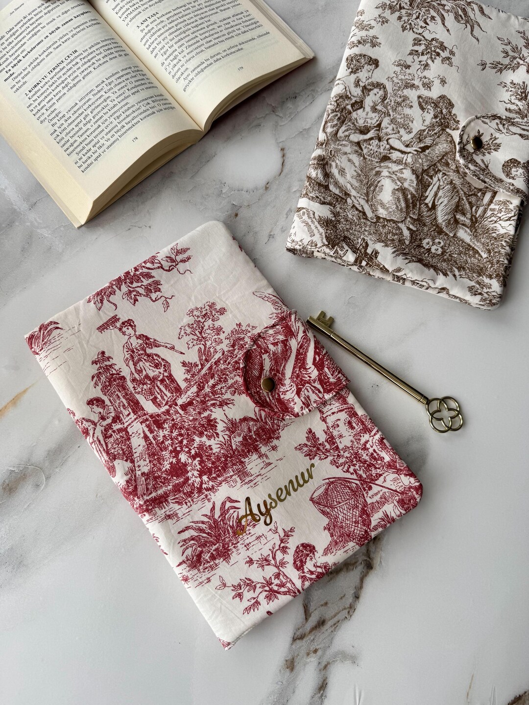 Personalized Fabric Book Sleeve With Organizer, Toile De Jouy Book ...