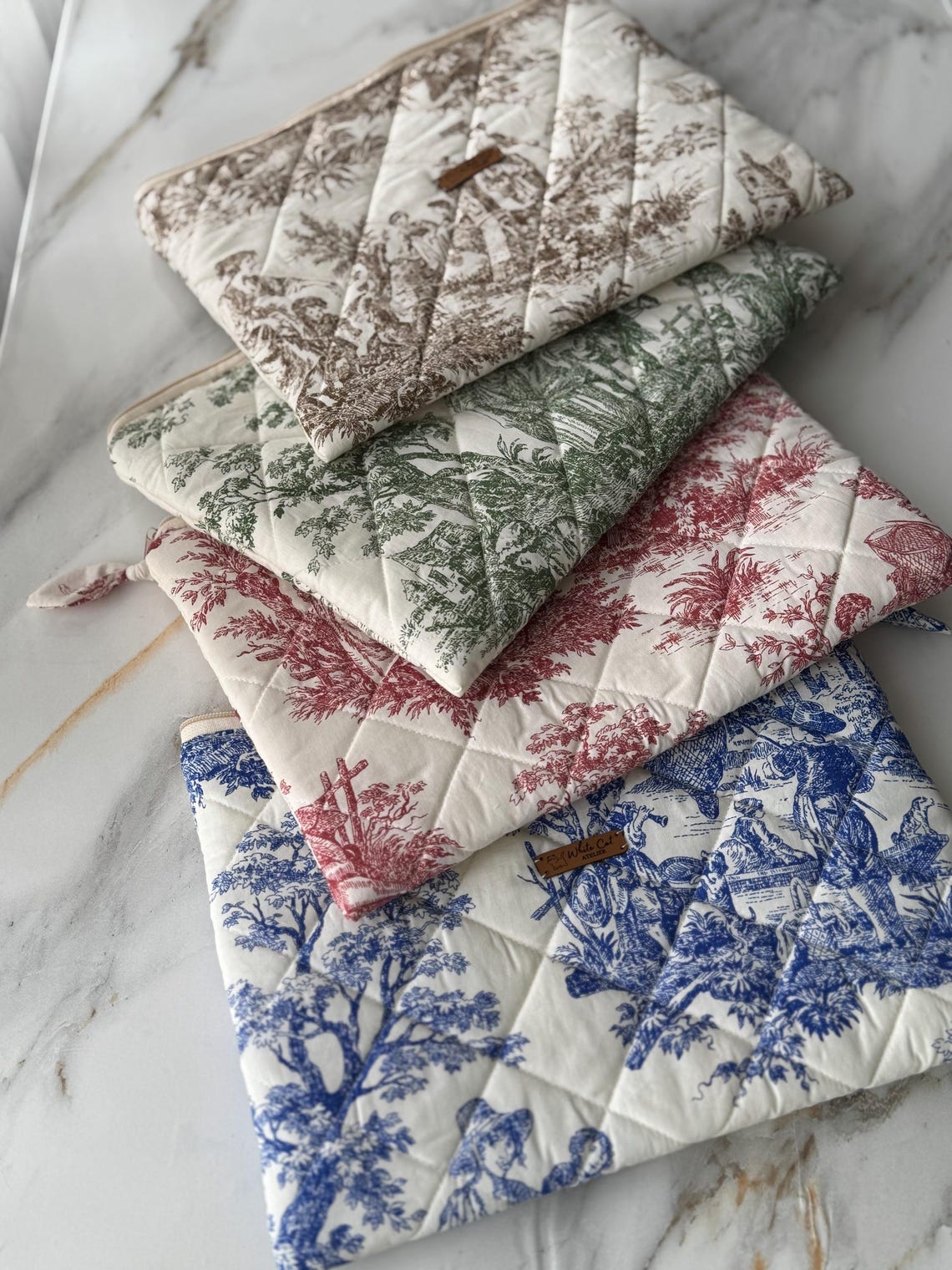 Handmade Quilted Laptop Sleeve, Toile De Jouy Fabric, Cotton Case - Etsy