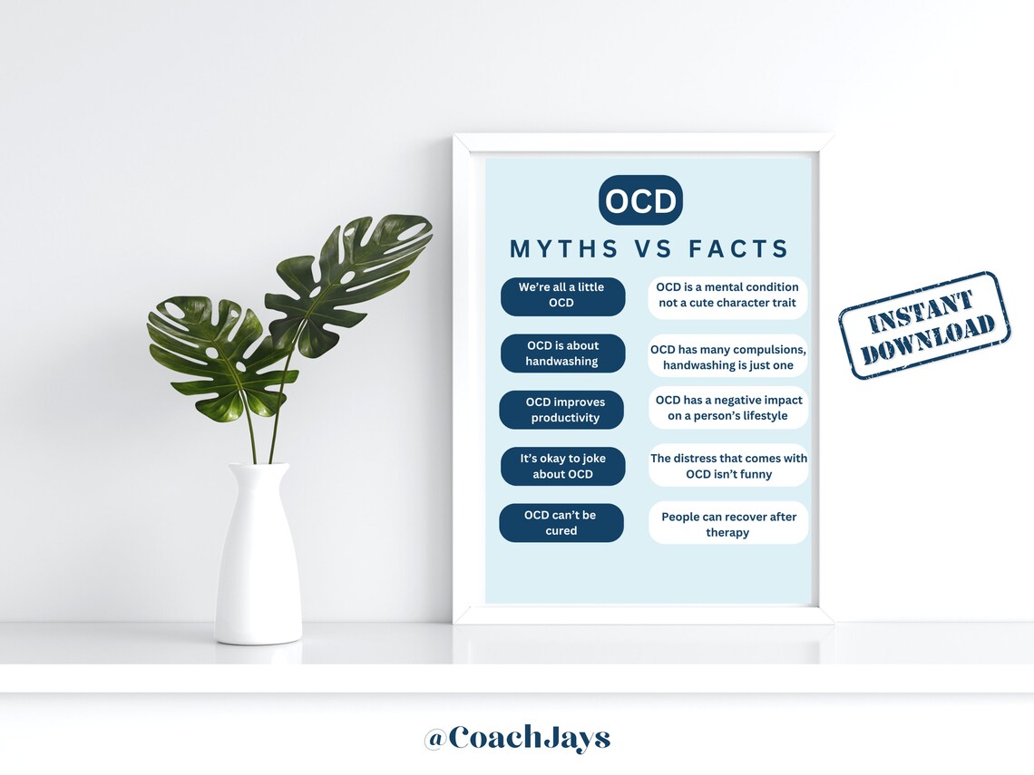 OCD Myths and Facts, Mental Health Poster, Mental Health Prints ...