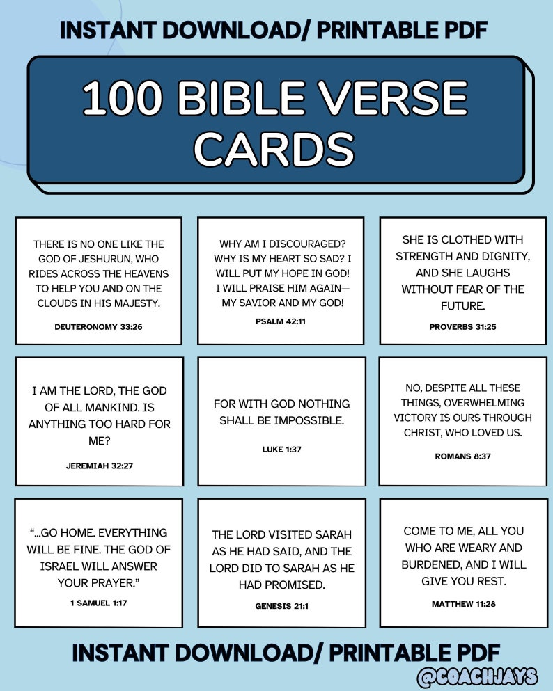 100 Bible Verse Cards, Inspiring Scripture Cards, Bible Memory Verse ...