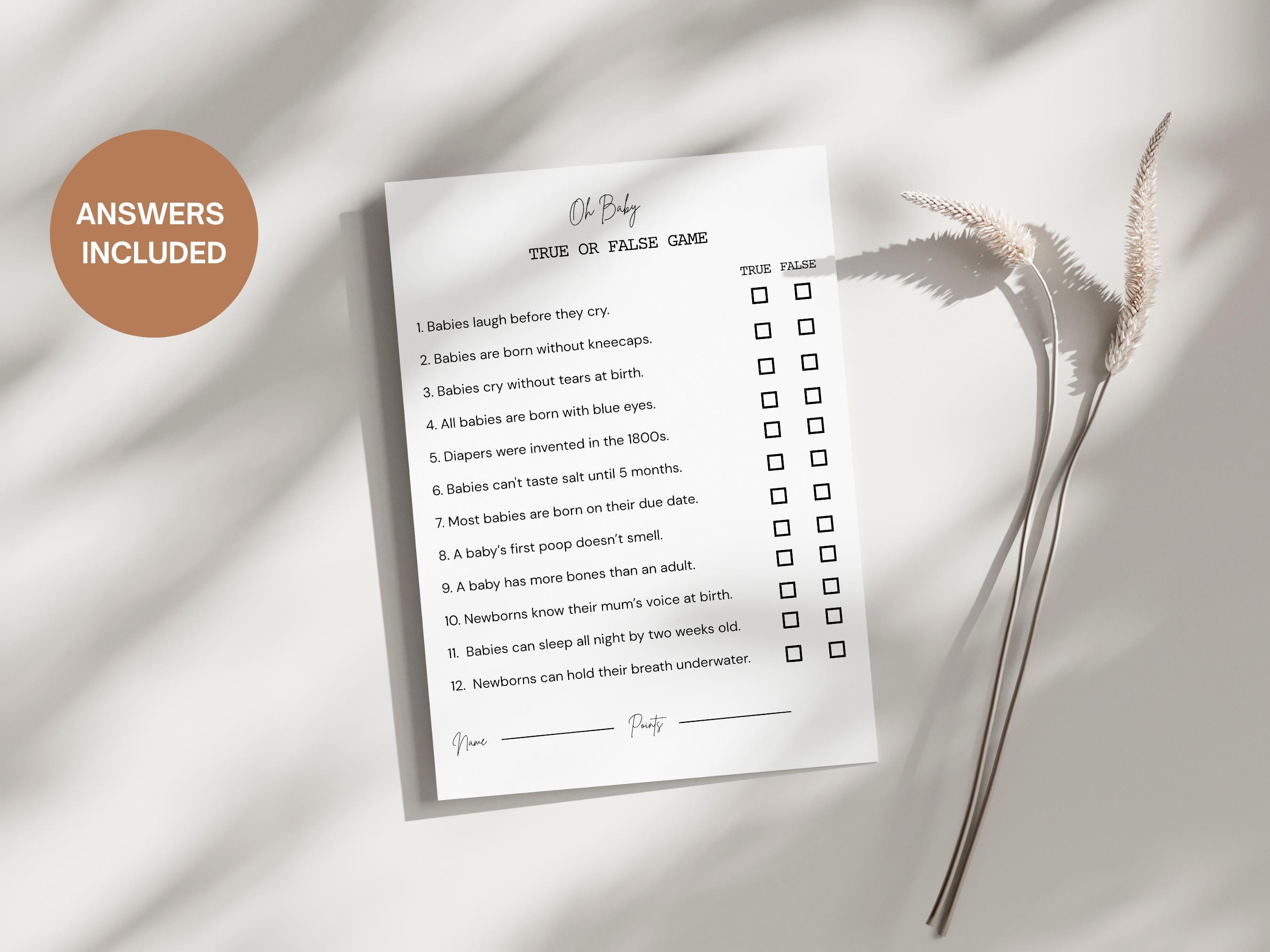 True or False Baby Shower Game, Printable Baby Shower True or False ...