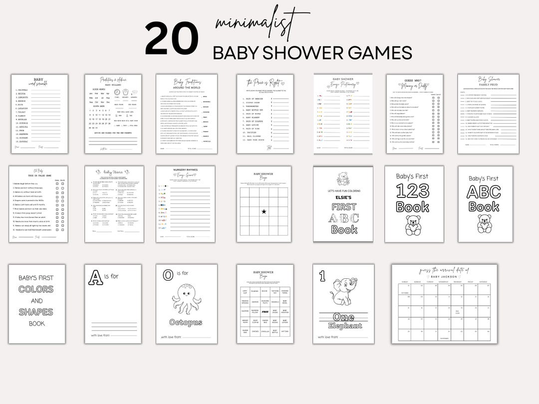 Minimalist Baby Shower Games Bundle, Baby Shower Games Bundle, Baby ...