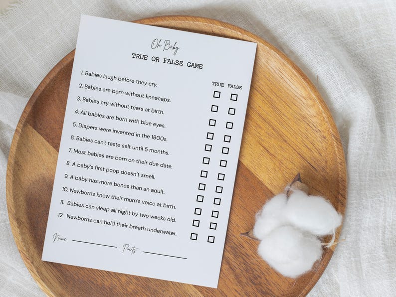 True or False Baby Shower Game, Printable Baby Shower True or False ...