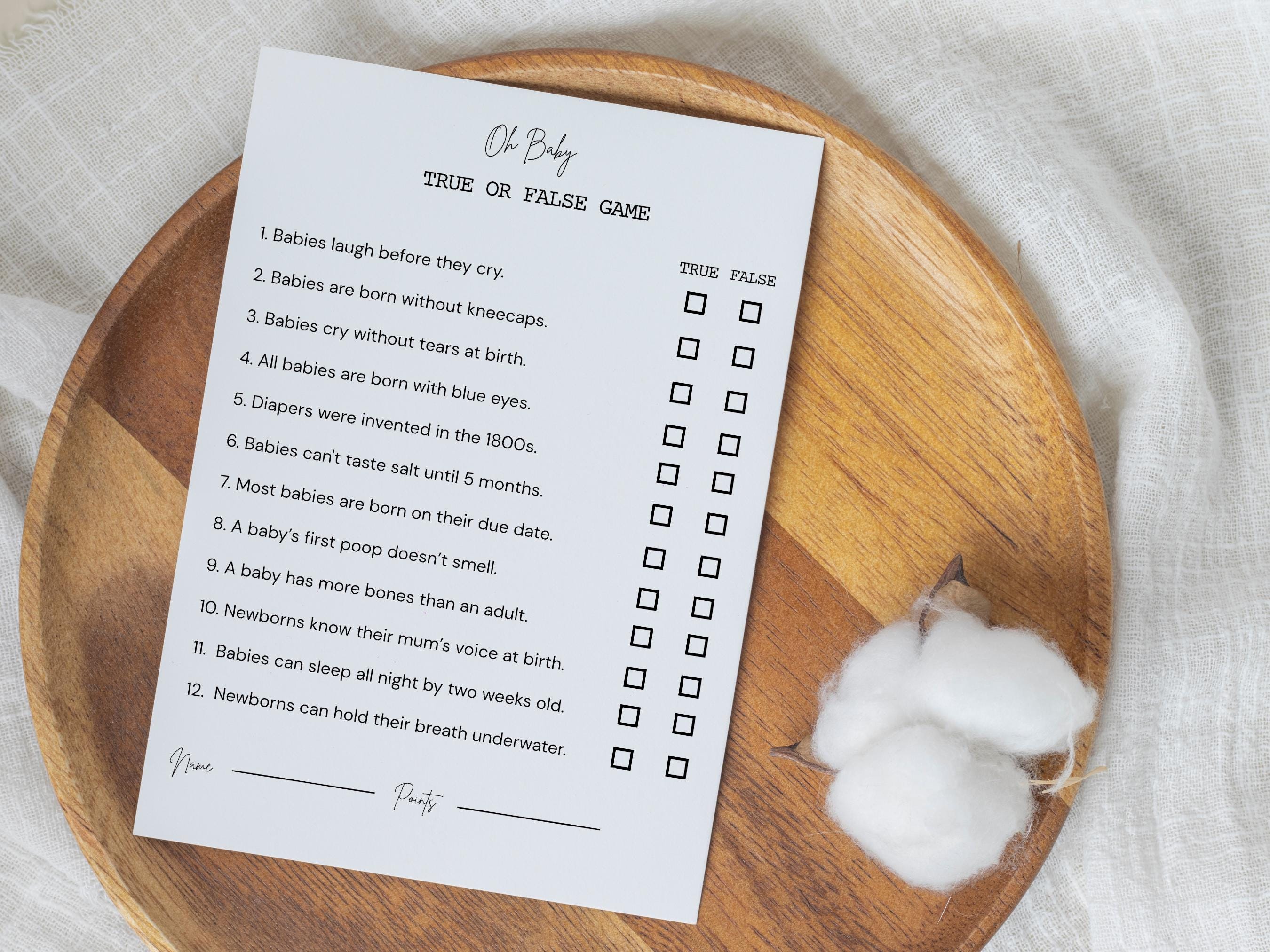 True or False Baby Shower Game, Printable Baby Shower True or False ...
