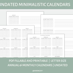 Undated Minimalistic Calendars | Track Timeline Events | Child Custody ...