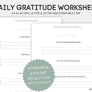Daily Gratitude Worksheet | Morning and Evening Reflection | Printable ...