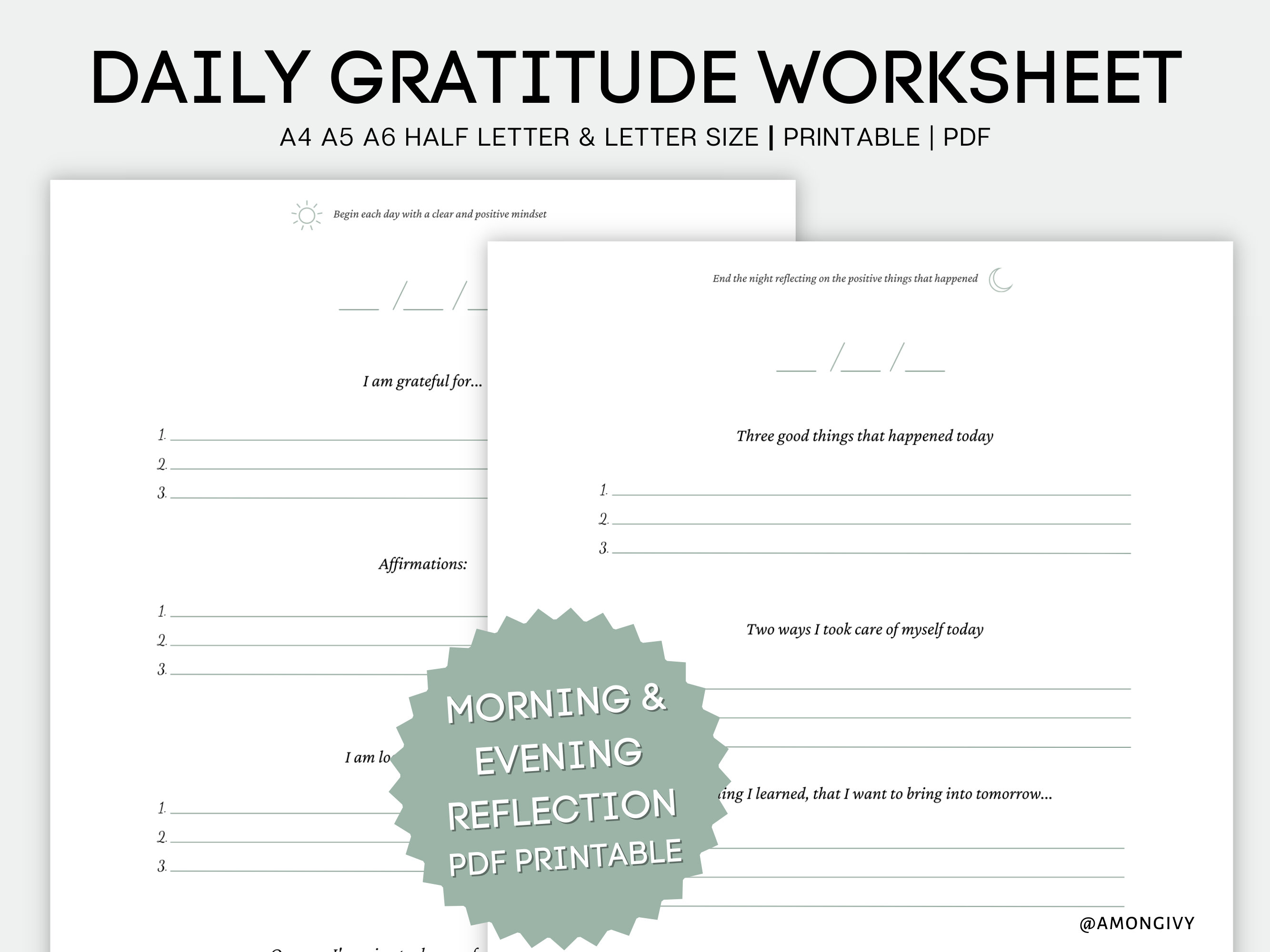 Daily Gratitude Worksheet | Morning and Evening Reflection | Printable ...