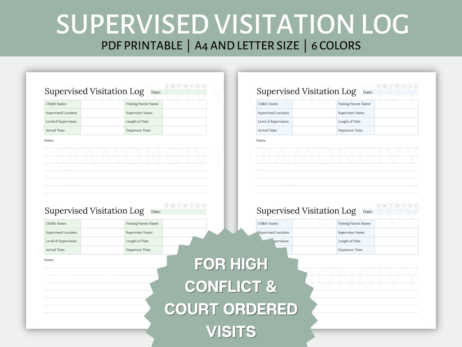 Supervised Visitation Log for Court Ordered Visits | High Conflict | Co ...