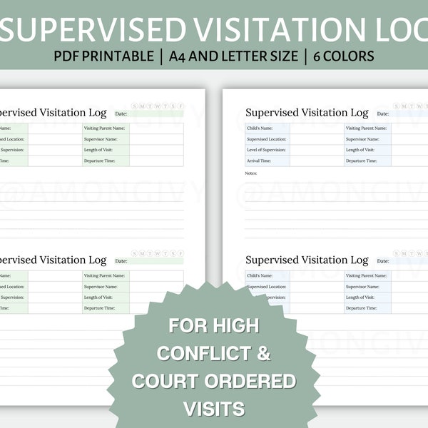 Visitation Log Printable Child Care Log Child Visits Tracker Visitation ...