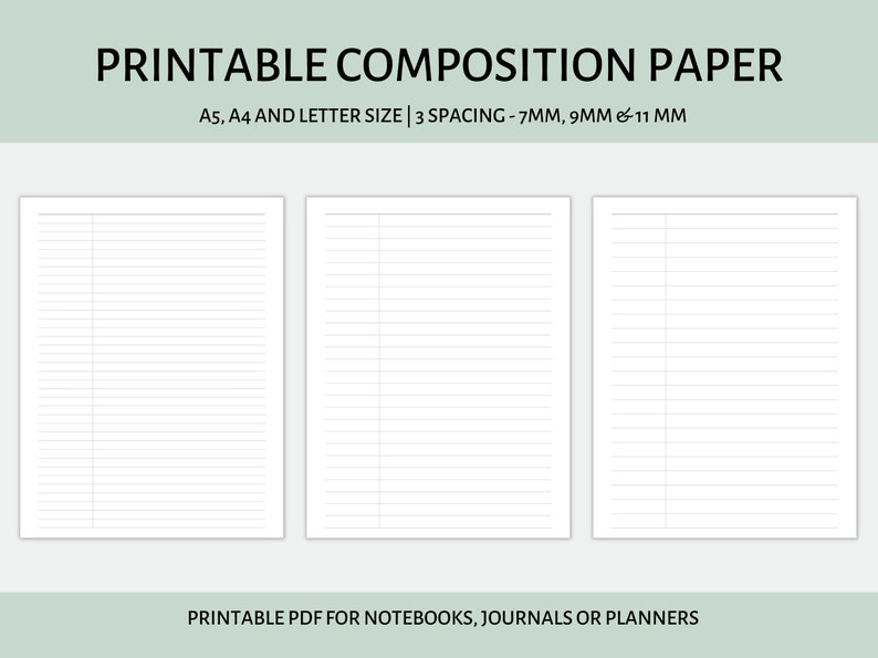 Composition Paper Printable PDF Wide Ruled College Rule Cornell Notes ...