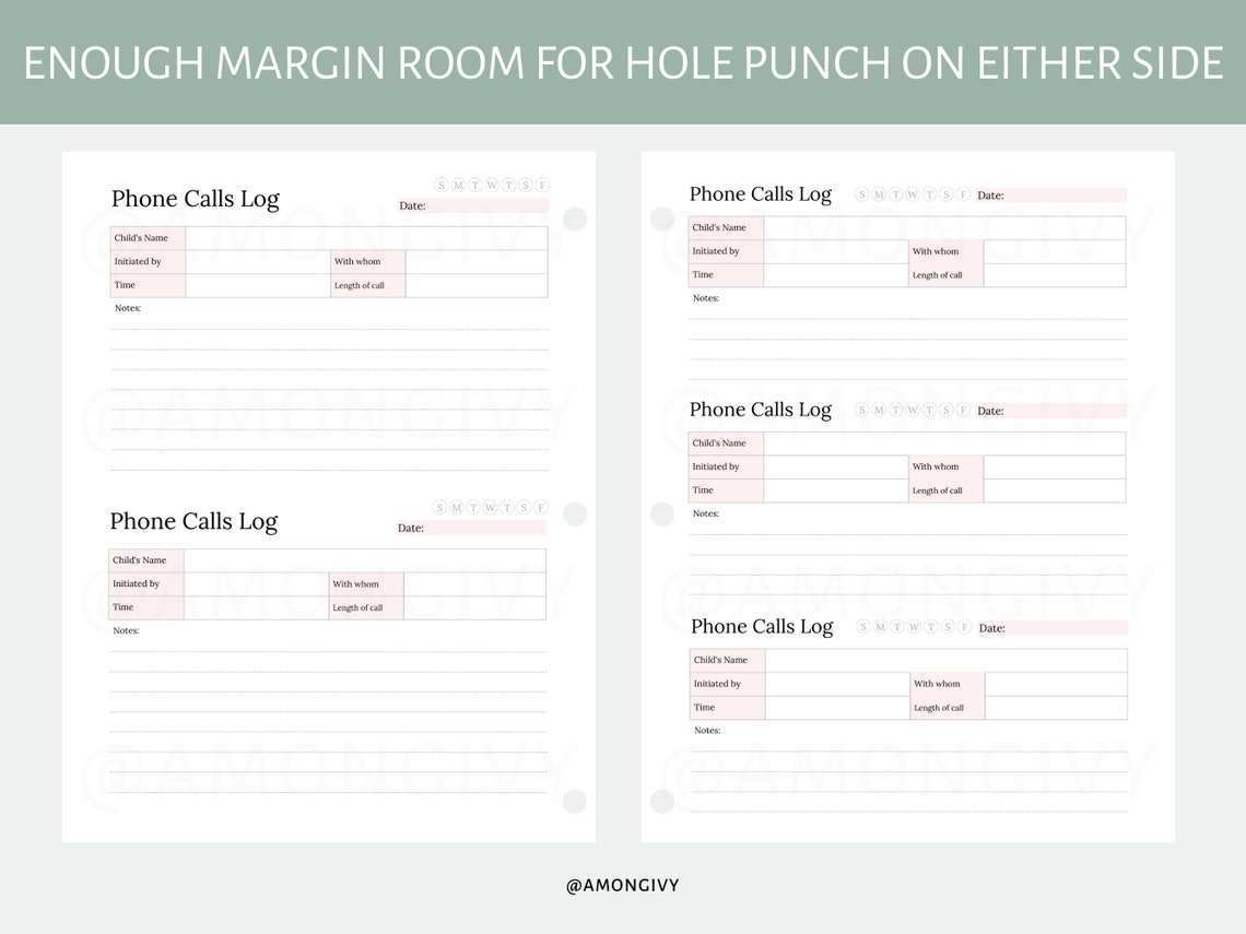 Phone Calls Log for Co-parenting | Parent Child Communication Sheet ...