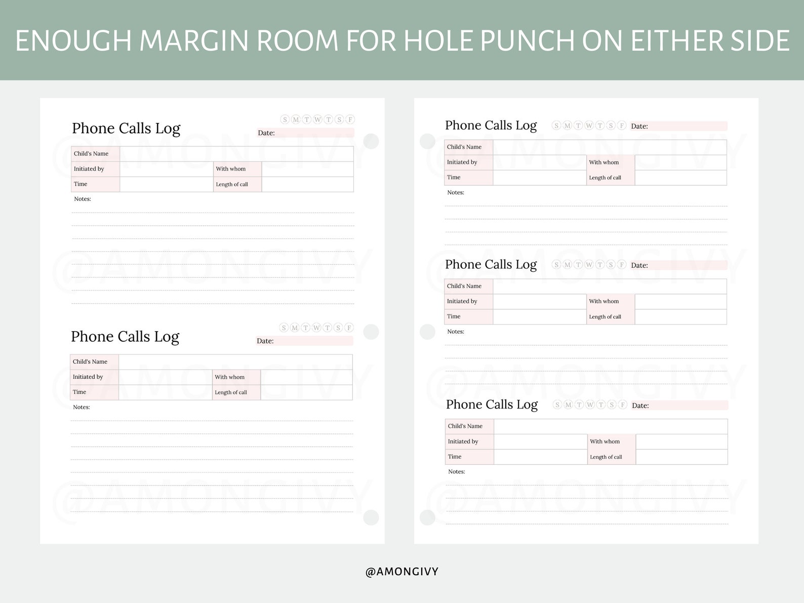 Phone Calls Log for Co-parenting | Parent Child Communication Log ...