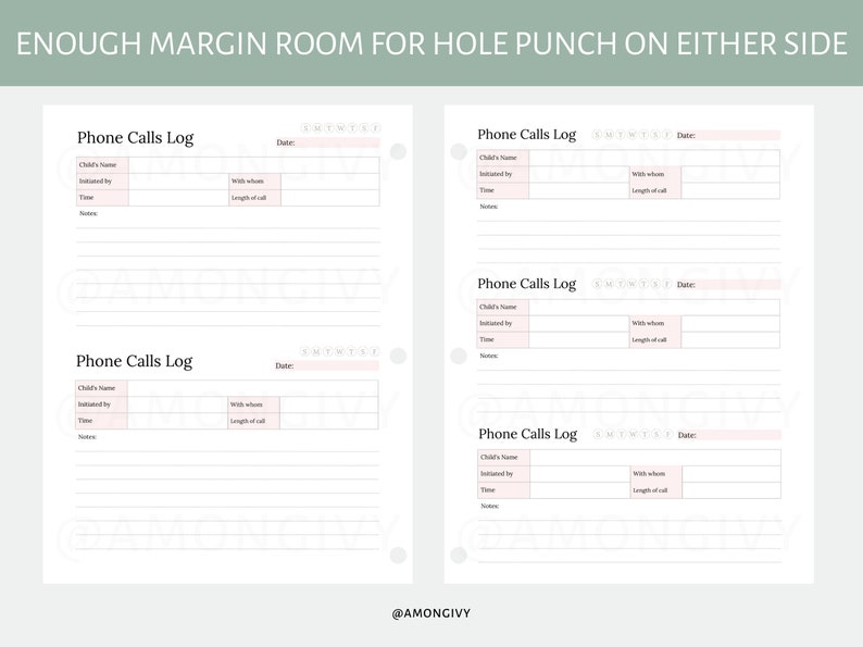 Phone Calls Log for Co-parenting | Parent Child Communication Log ...