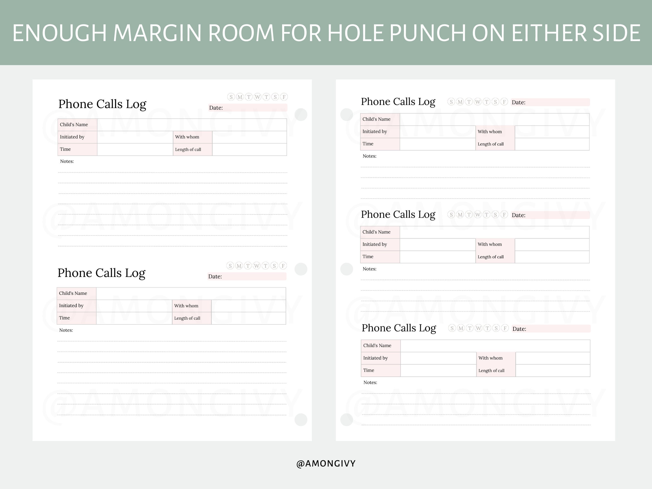 Phone Calls Log for Co-parenting | Parent Child Communication Log ...