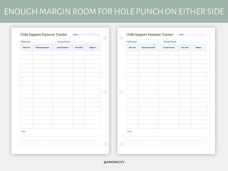 Child Support Payment Tracker for Co-parenting | Printable Child ...