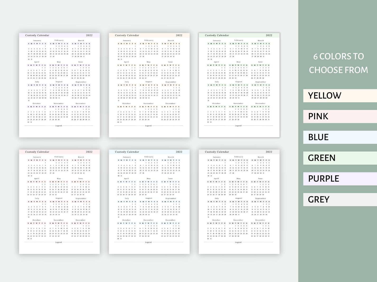 Custody Calendar for Tracking Timeline Events, Visitations, Phone Calls ...