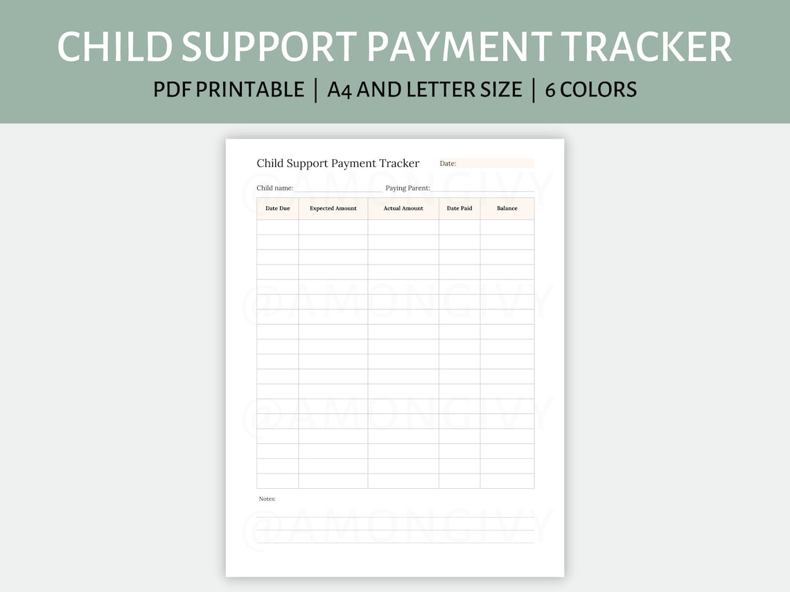 Child Support Payment Tracker for Co-parenting | Printable Child ...