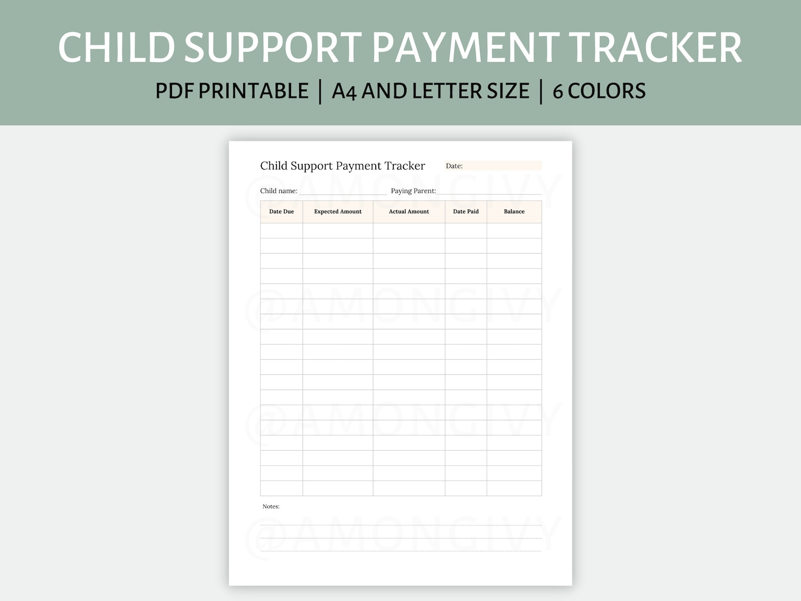Child Support Payment Tracker for Co-parenting | Printable Child ...