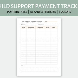 Child Support Payment Tracker for Co-parenting | Printable Child ...