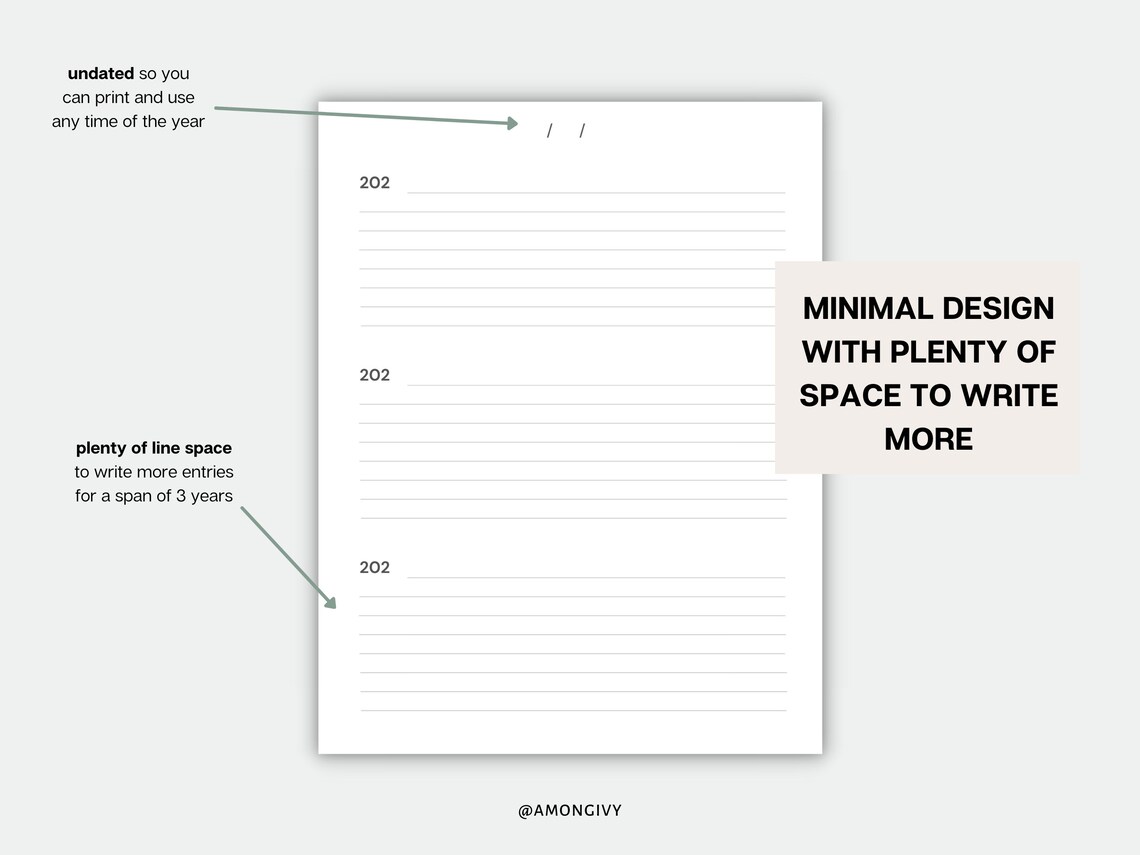 3 Year Journal Printable, Daily Journaling, One Line a Day for 3 Years ...