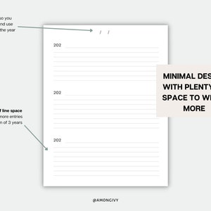 3 Year Journal Printable, Daily Journaling, One Line a Day for 3 Years ...