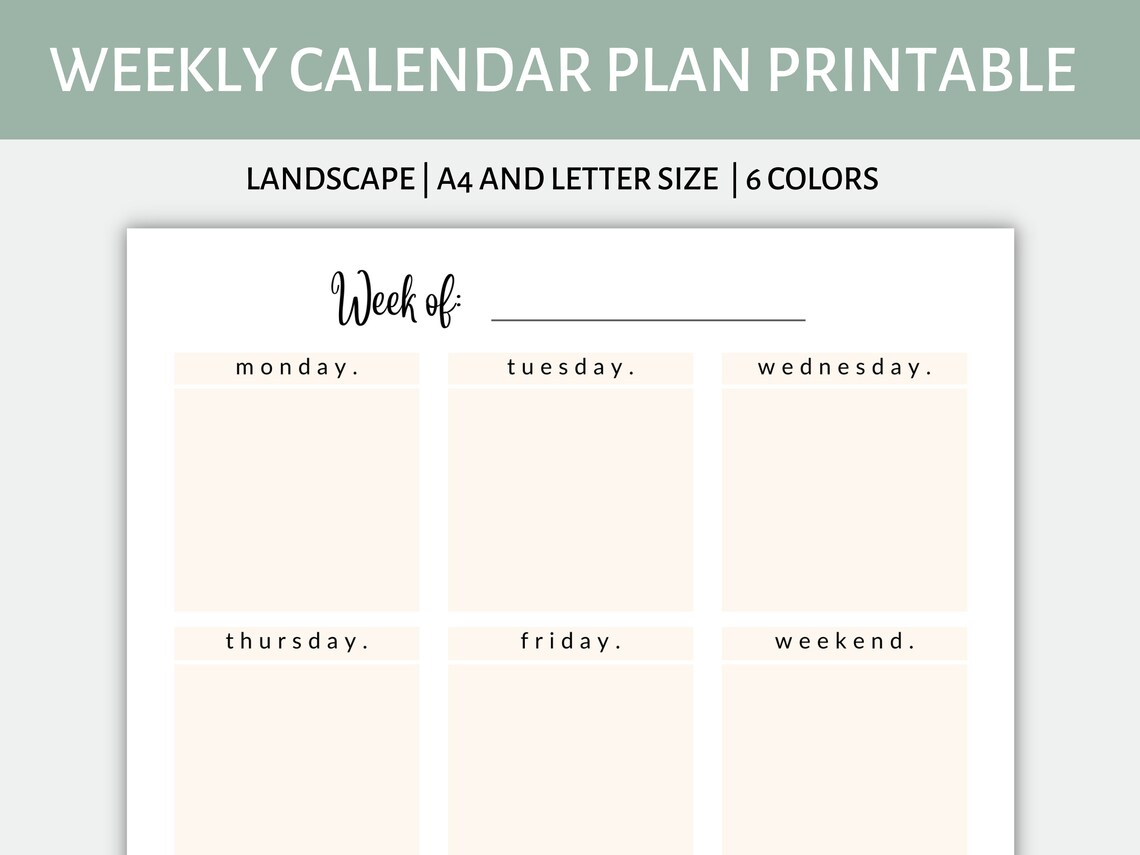 Weekly Calendar Plan Printable | Week at a Glance | Weekly Template ...