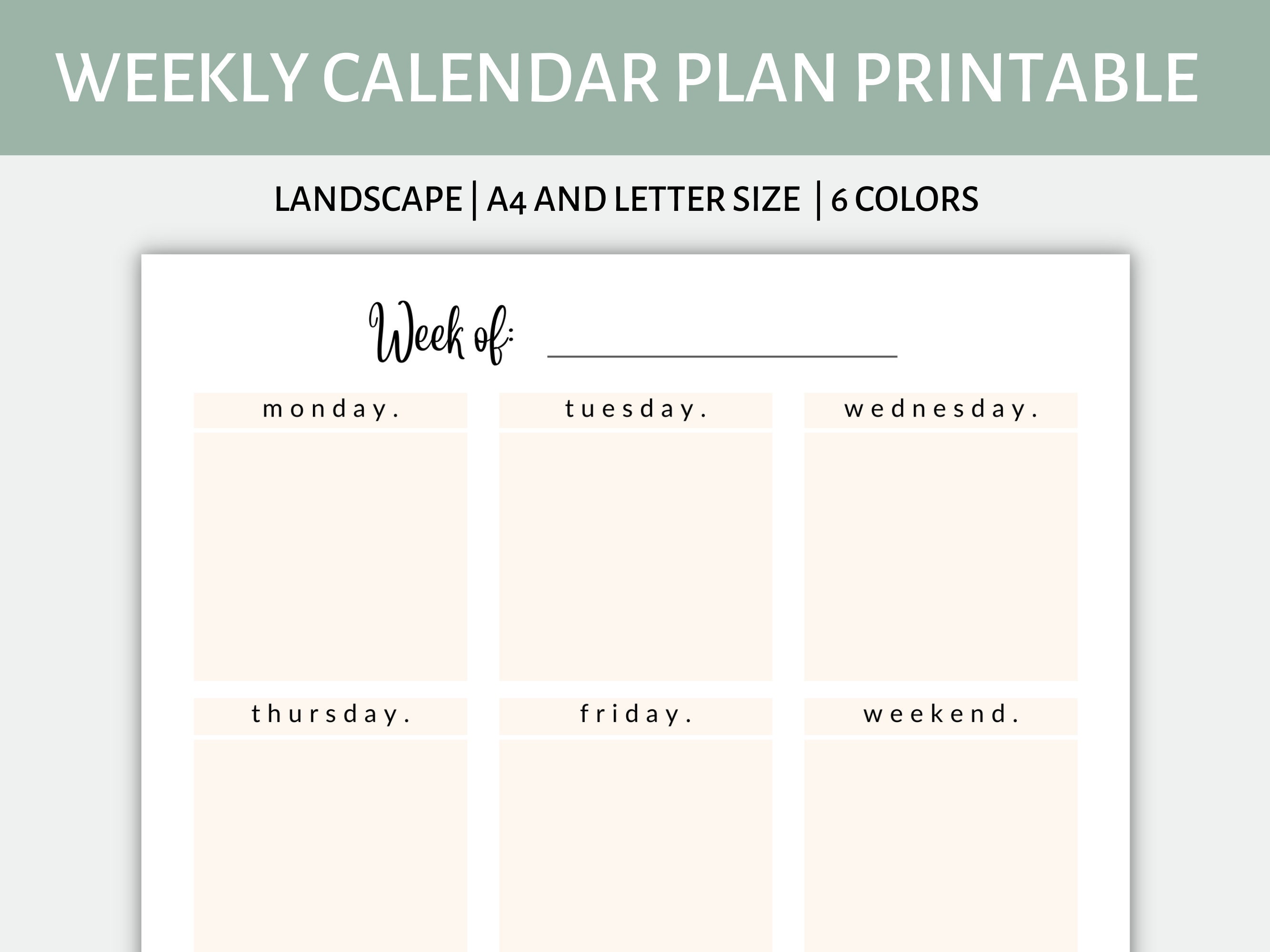 Weekly Calendar Plan Printable | Week at a Glance | Weekly Template ...