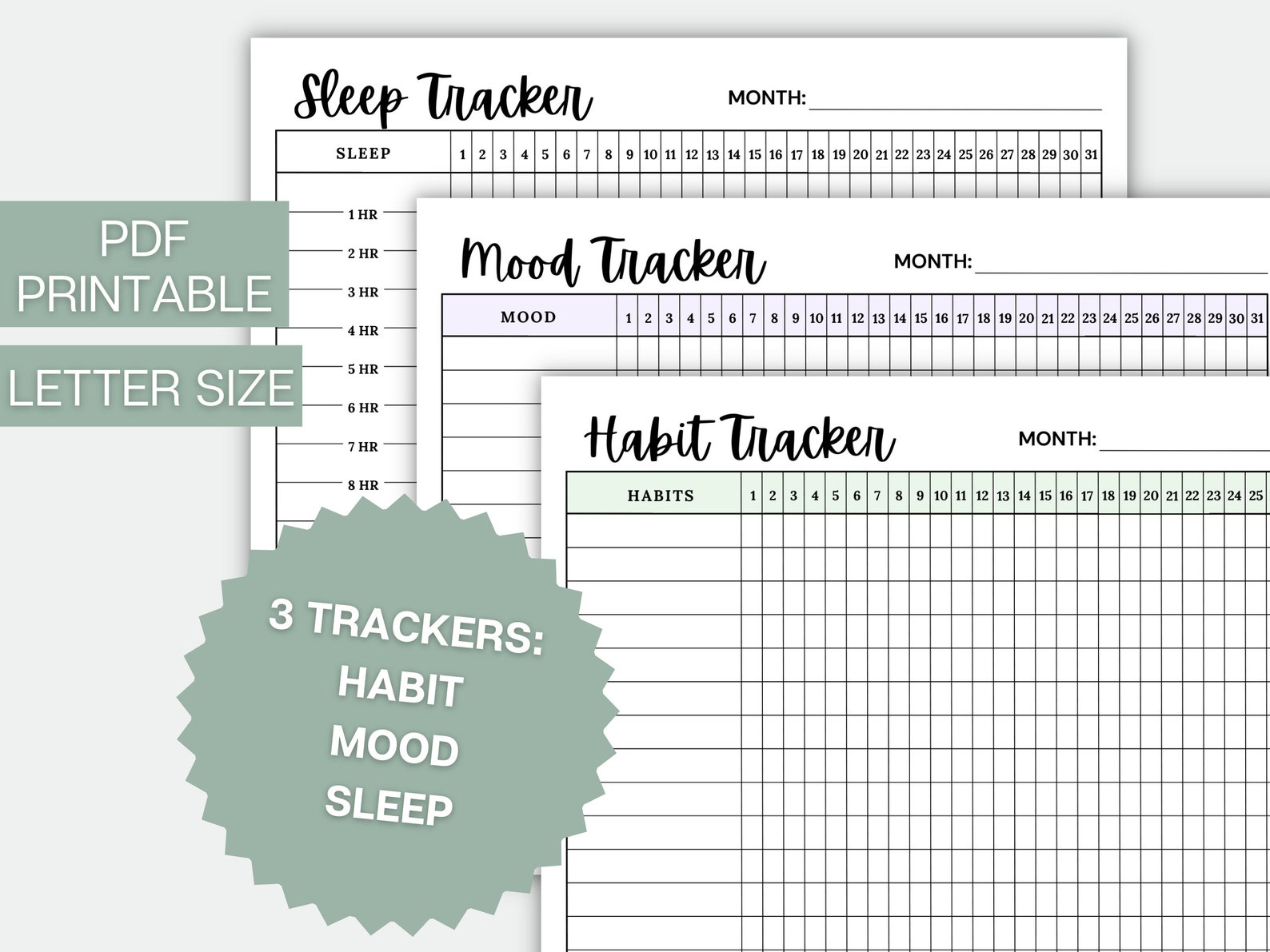 Printable Trackers | Habit Tracker, Mood Tracker and Sleep Tracker ...