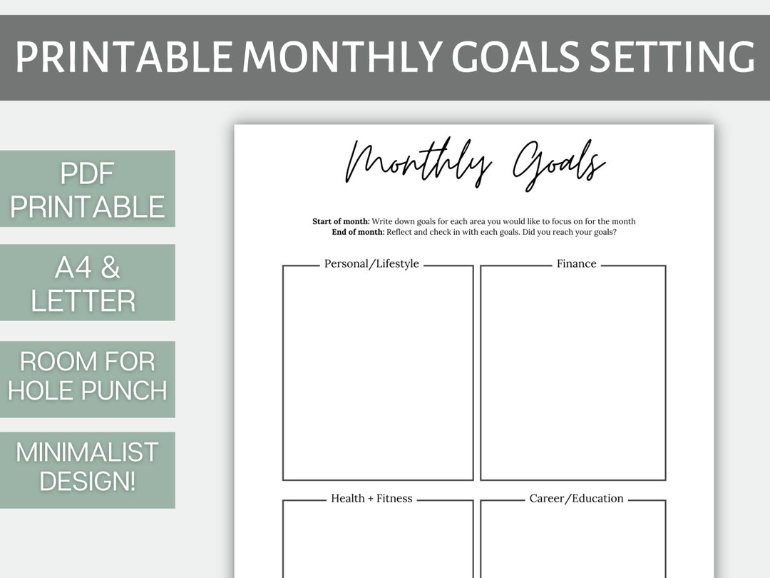 Printable Monthly Goals Setting Worksheet | Monthly Reset Pdf | Monthly ...