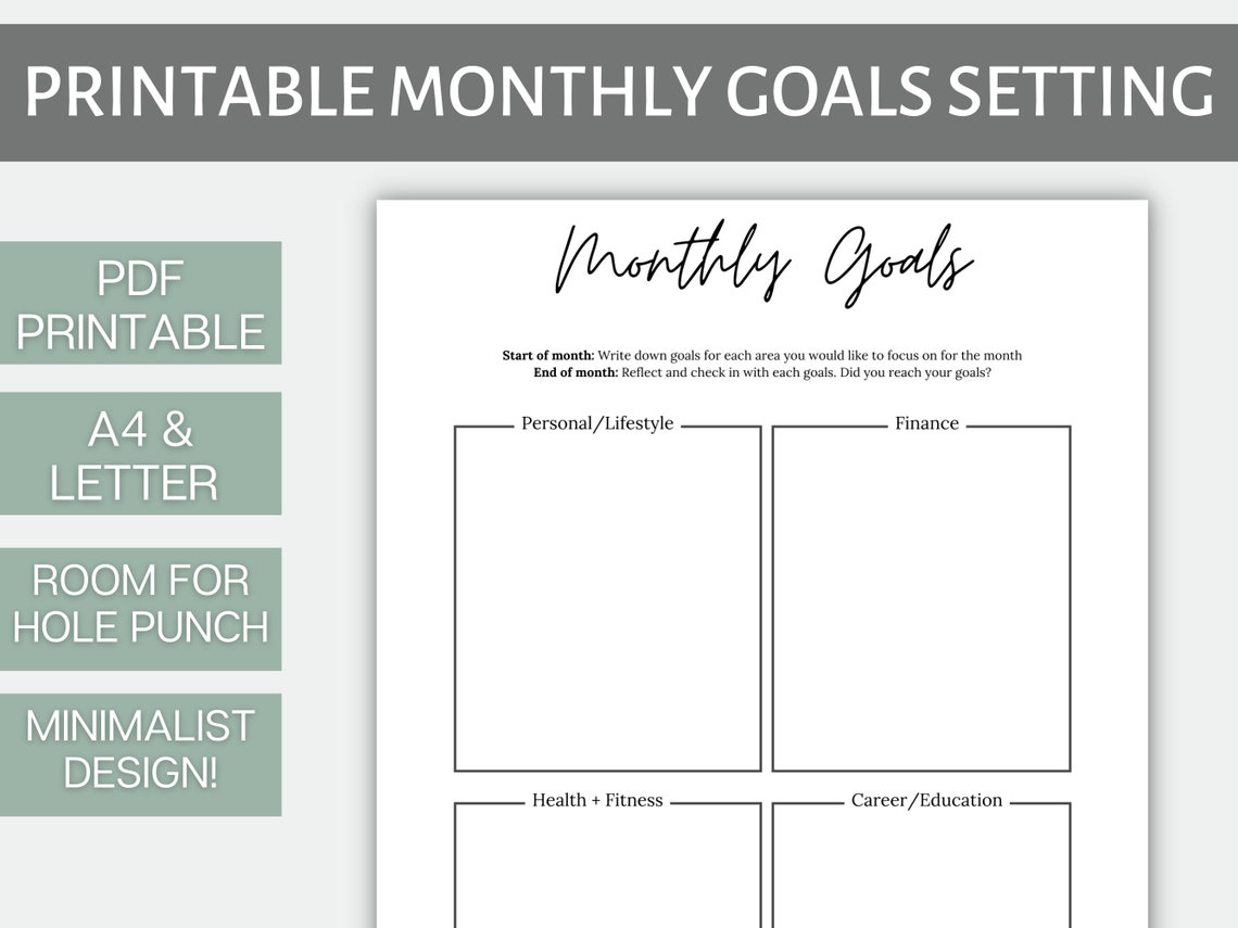 Printable Monthly Goals Setting Worksheet | Monthly Reset Pdf | Monthly ...