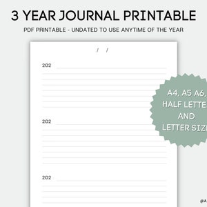 3 Year Journal Printable, Daily Journaling, One Line a Day for 3 Years ...