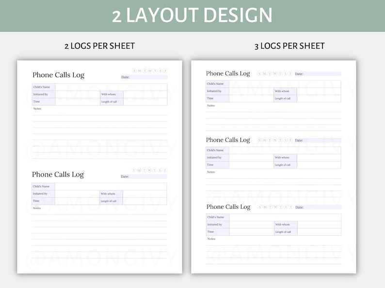 Phone Calls Log for Co-parenting | Parent Child Communication Log ...