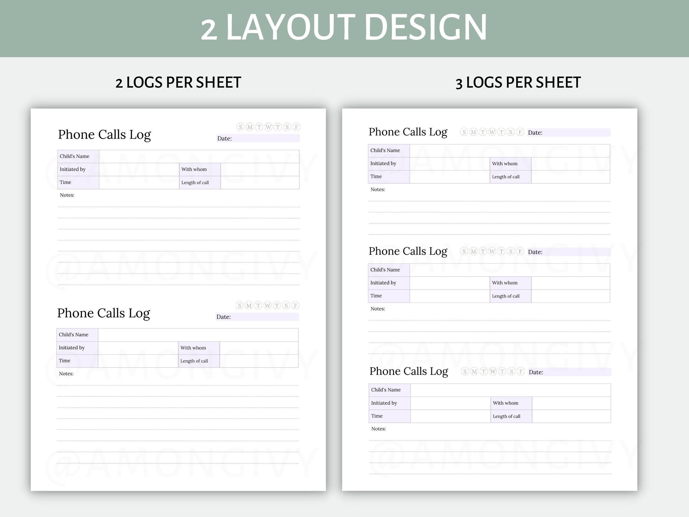 Phone Calls Log for Co-parenting | Parent Child Communication Log ...