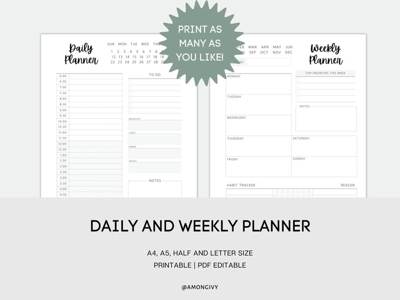 Daily and Weekly Planner Printable, Daily Schedule, Weekly Agenda ...