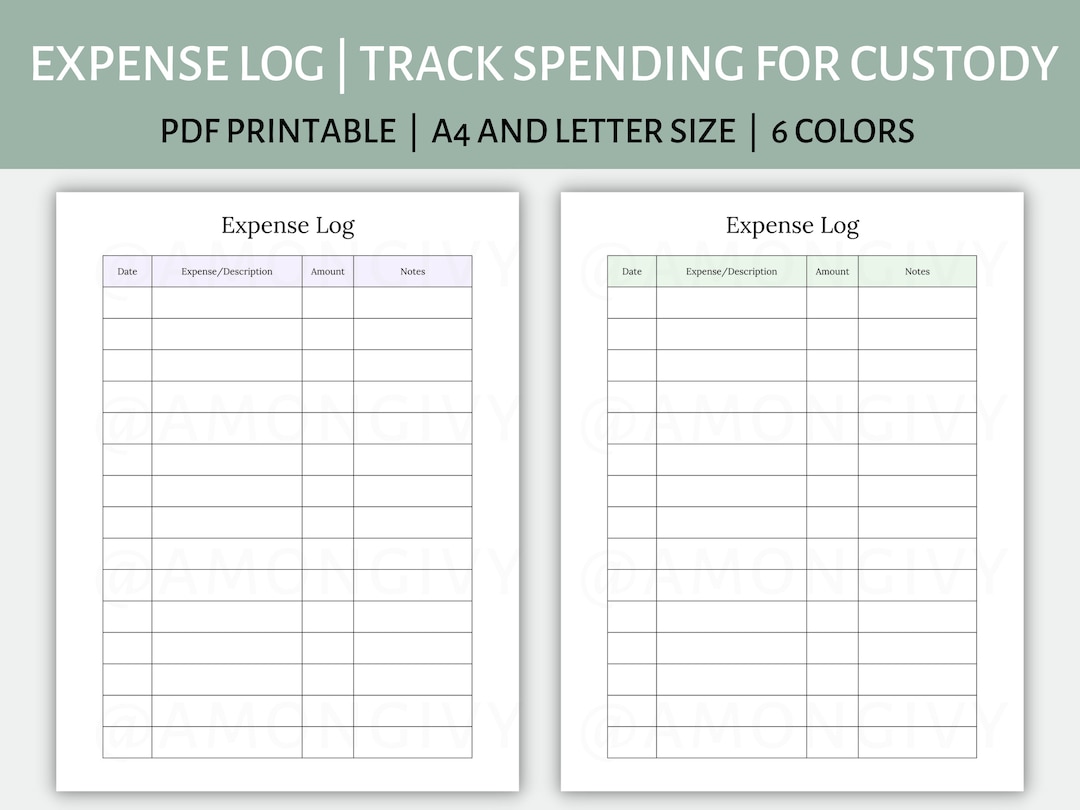 Child Custody Expense Log, Printable Spending Tracker (PDF), Co ...