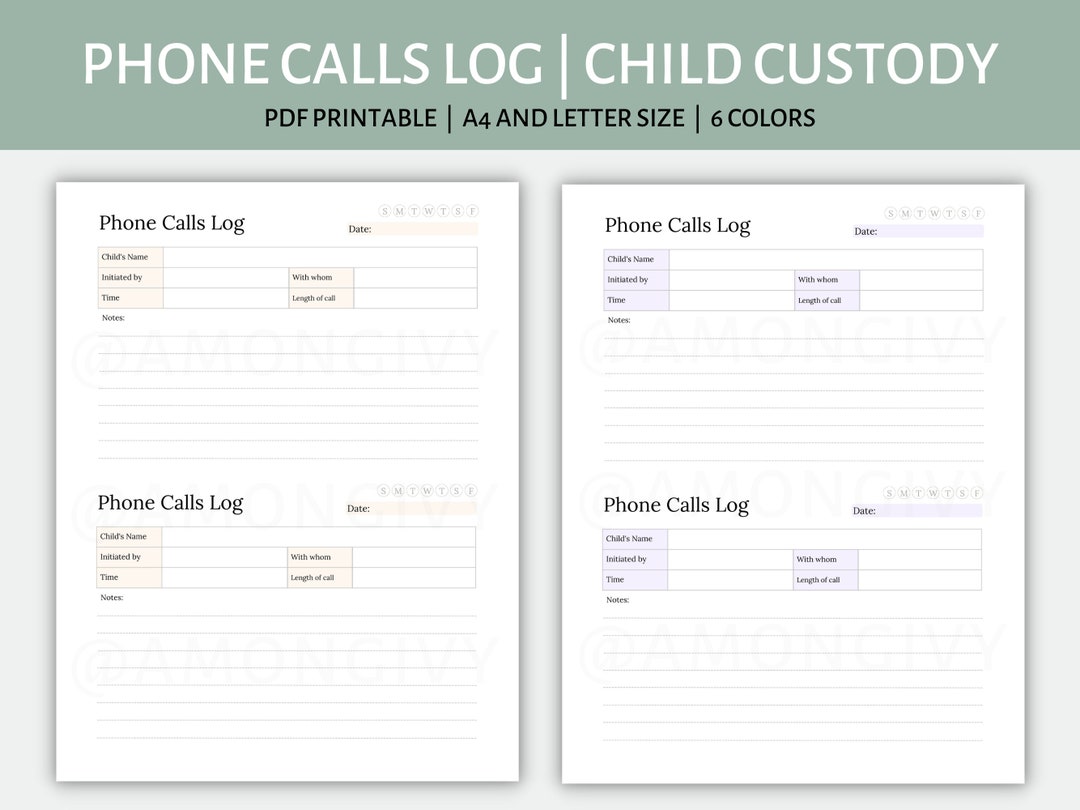 Phone Calls Log for Co-parenting | Parent Child Communication Log ...