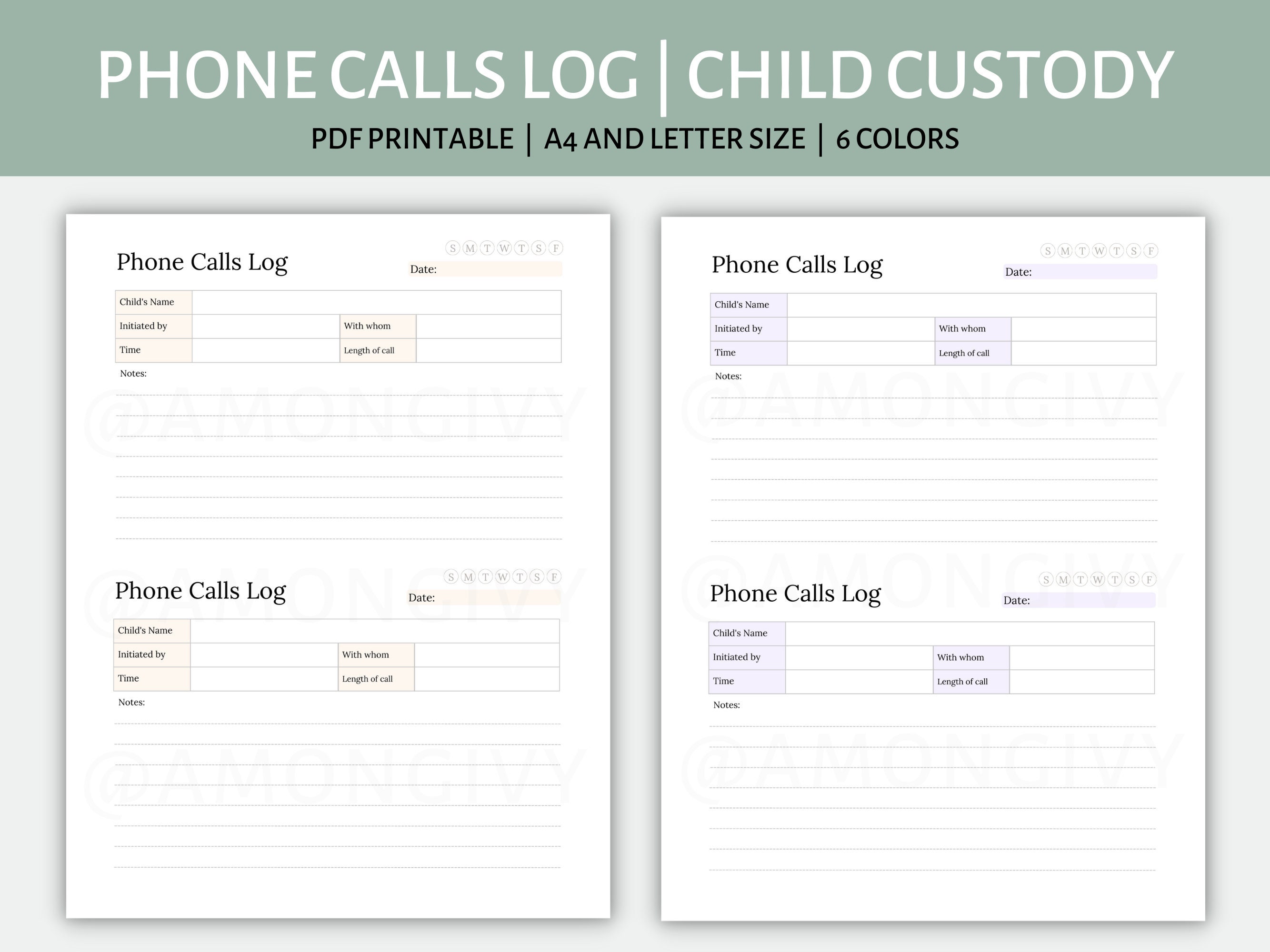 Phone Calls Log for Co-parenting | Parent Child Communication Log ...